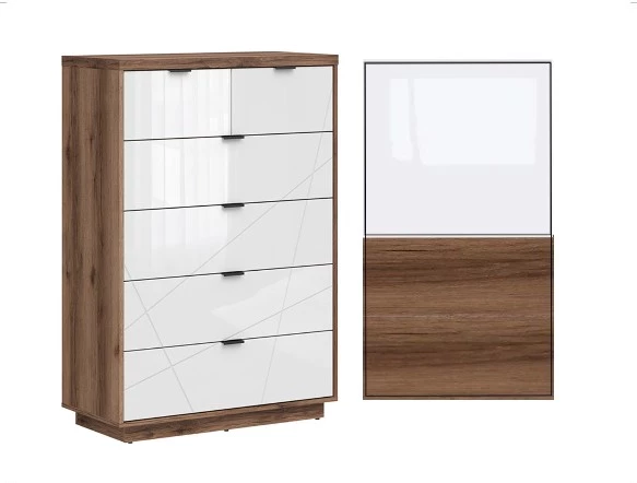 Comoda Forn KOM6S -DA (stejar delano închis/alb lucios) - Black Red White