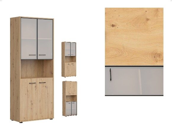 Biblioteca Space Office REG2D2W/200/usi interschimbabile (sticla mata/stejar artizan) - Black ...