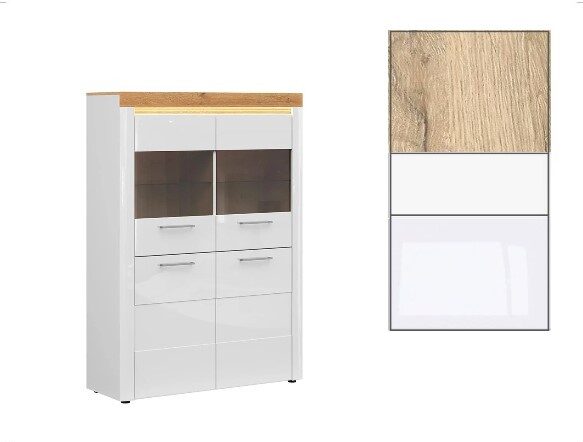 Vitrina Horton REG2D2W (alb/stejar grandson auriu/alb lucios) - Black Red White